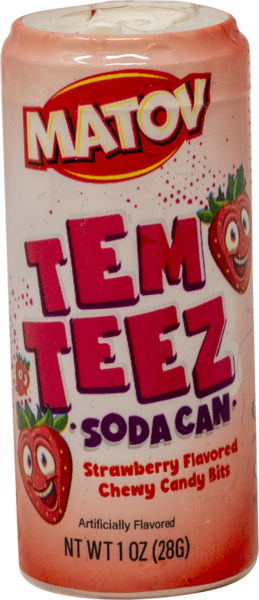 Tem Teez Soda Can Strawberry Flavored Chewy Candy Bits | Hatzlacha Kosher